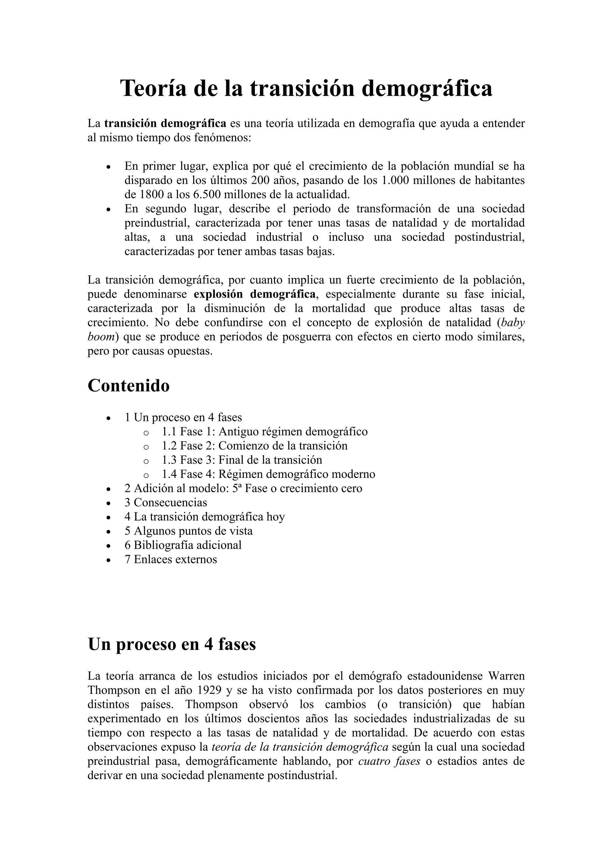 Teoría De La Transición Demográfica | PDF
