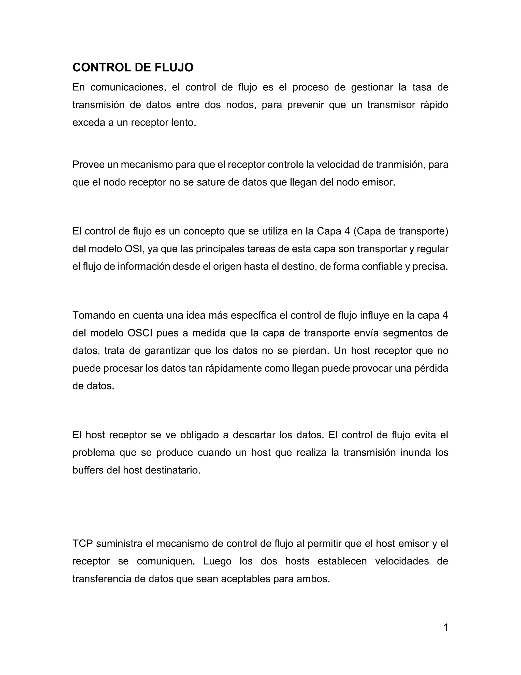Definiciones de control de flujo y mecanismos para el control de flujo ...