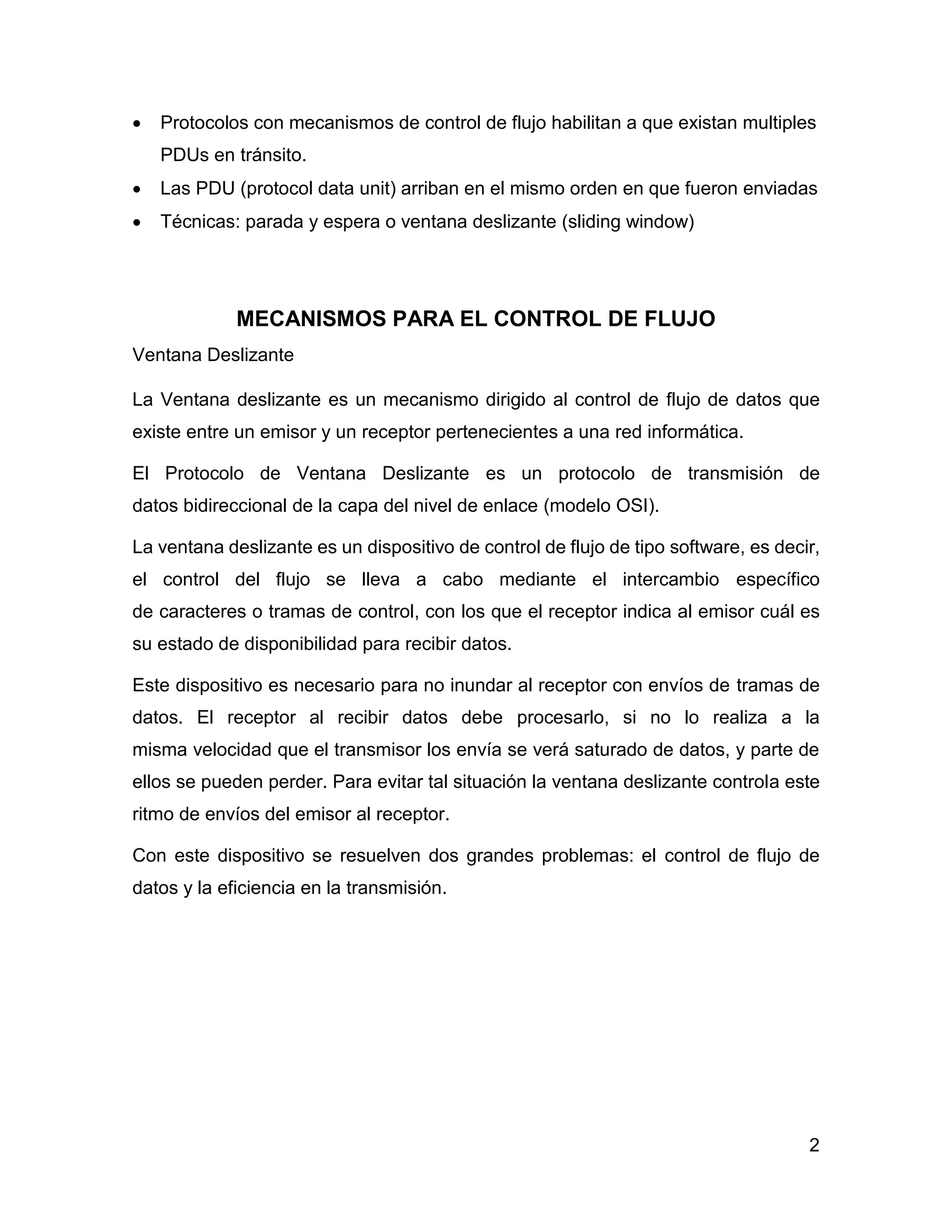 Definiciones de control de flujo y mecanismos para el control de flujo ...