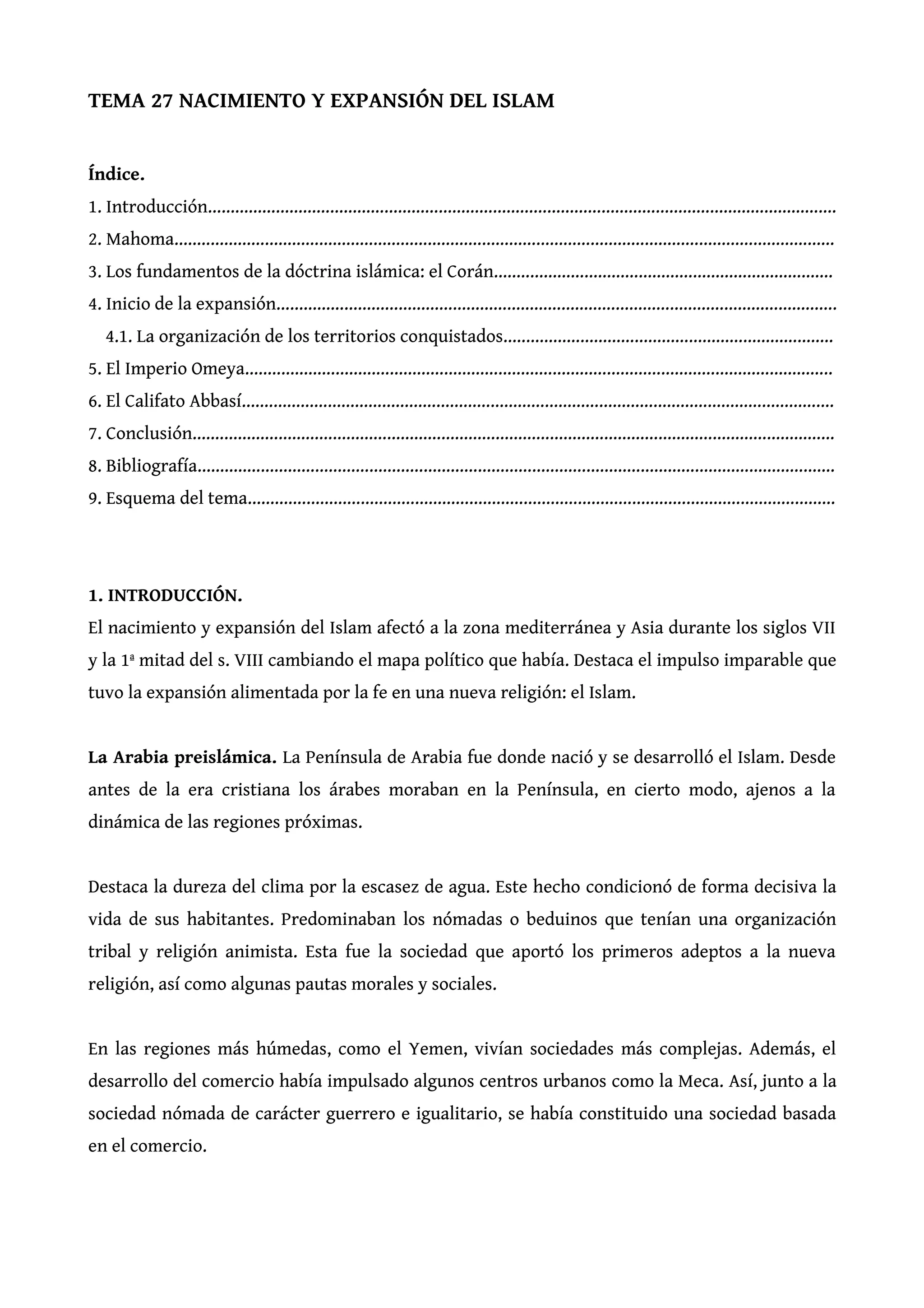 Tema 27 nacimiento y expansión del islam. (opos fragmento) | ODT