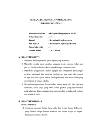 RPP kelas 2 Tema 2 sub2 pemb 4 | DOCX