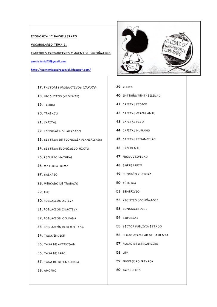 Tema2 Vocabulario Factores Productivos Y Agentes Económicos 1ºbach E…