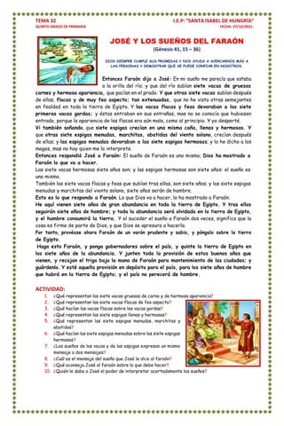 Tema 32. 5° primaria. relato biblico los sueños del faraón | PDF