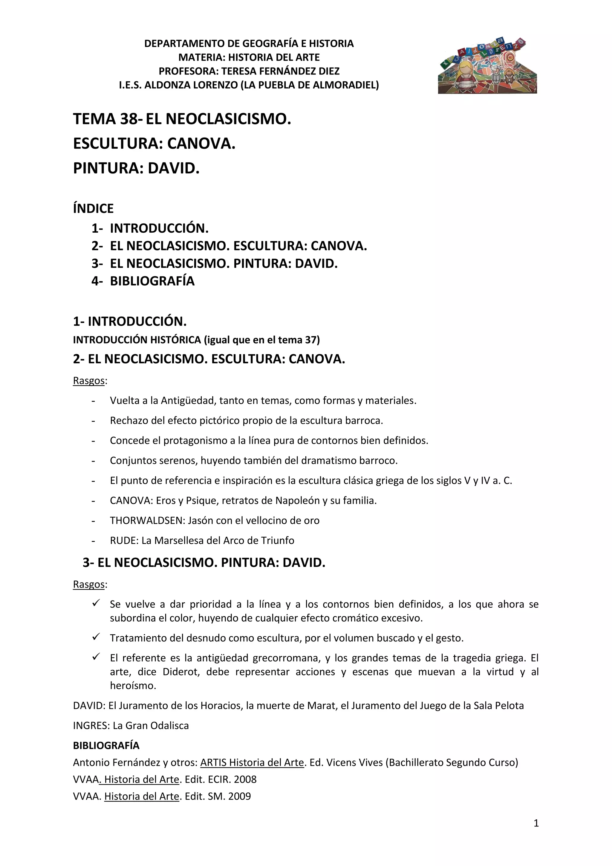 Tema 38.el neoclasicismo, escultura canova. pintura david. | PDF