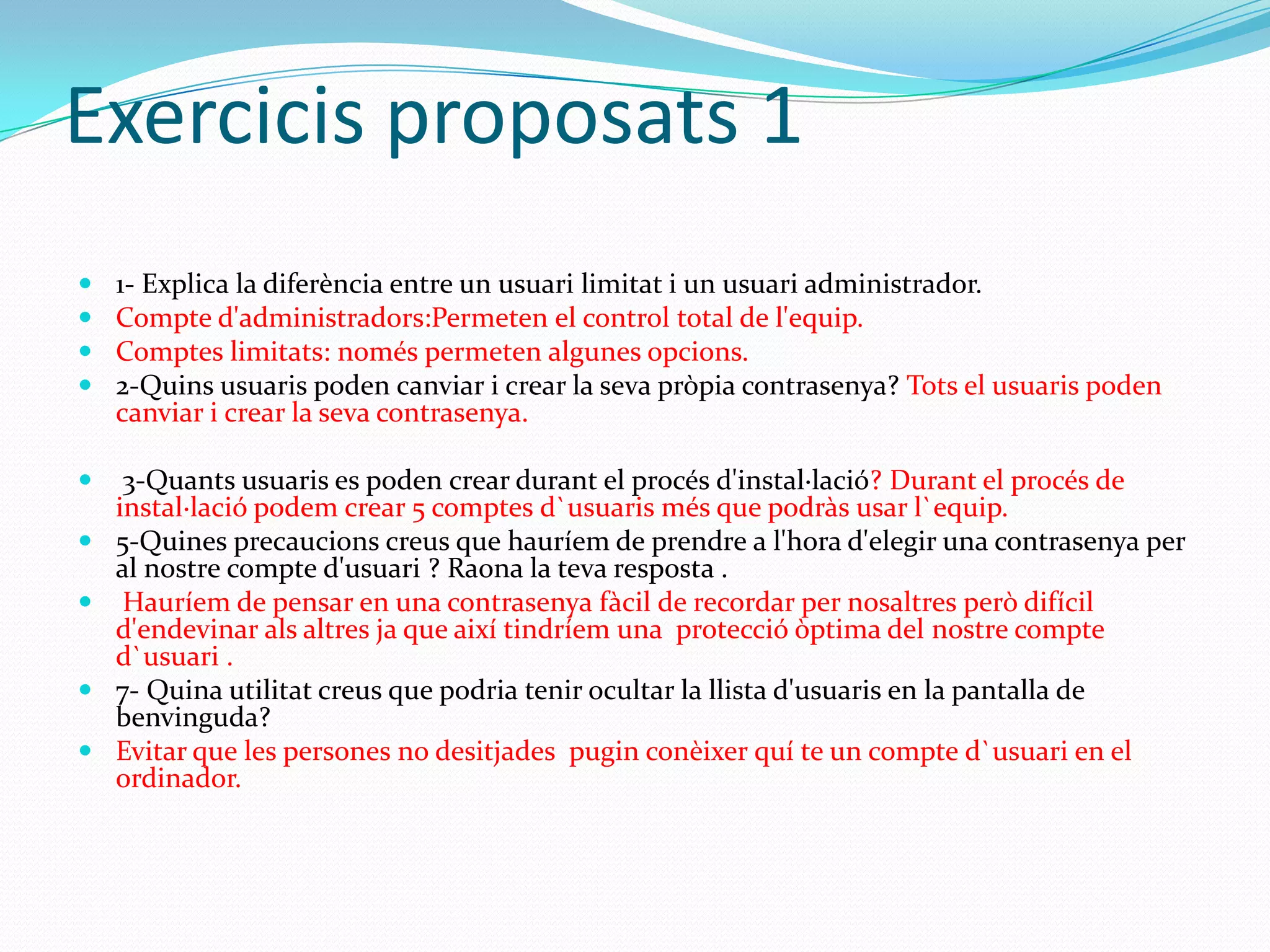 Tema 3 exercicis proposats | PPT