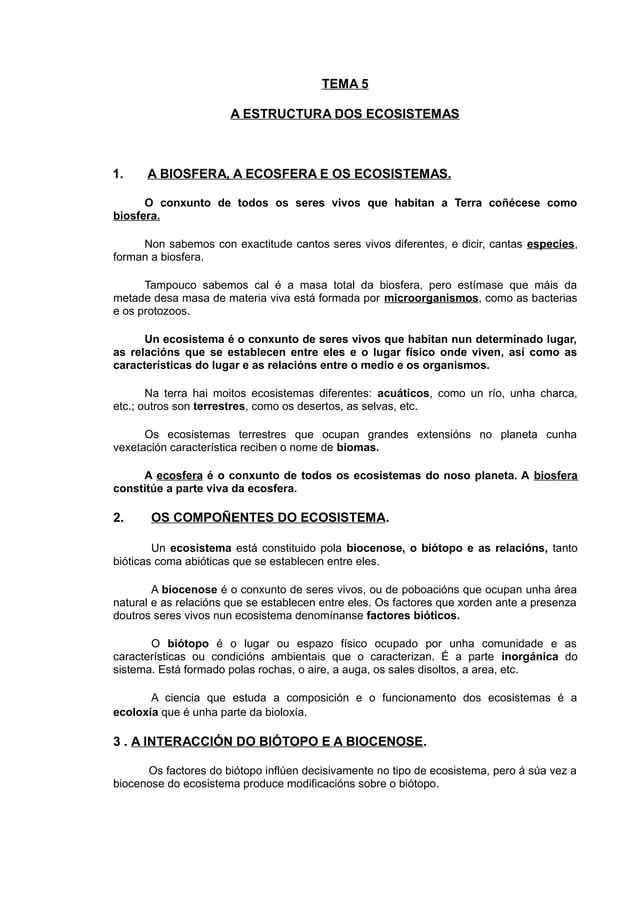 Tema 5. a estructura dos ecosistemas | PDF