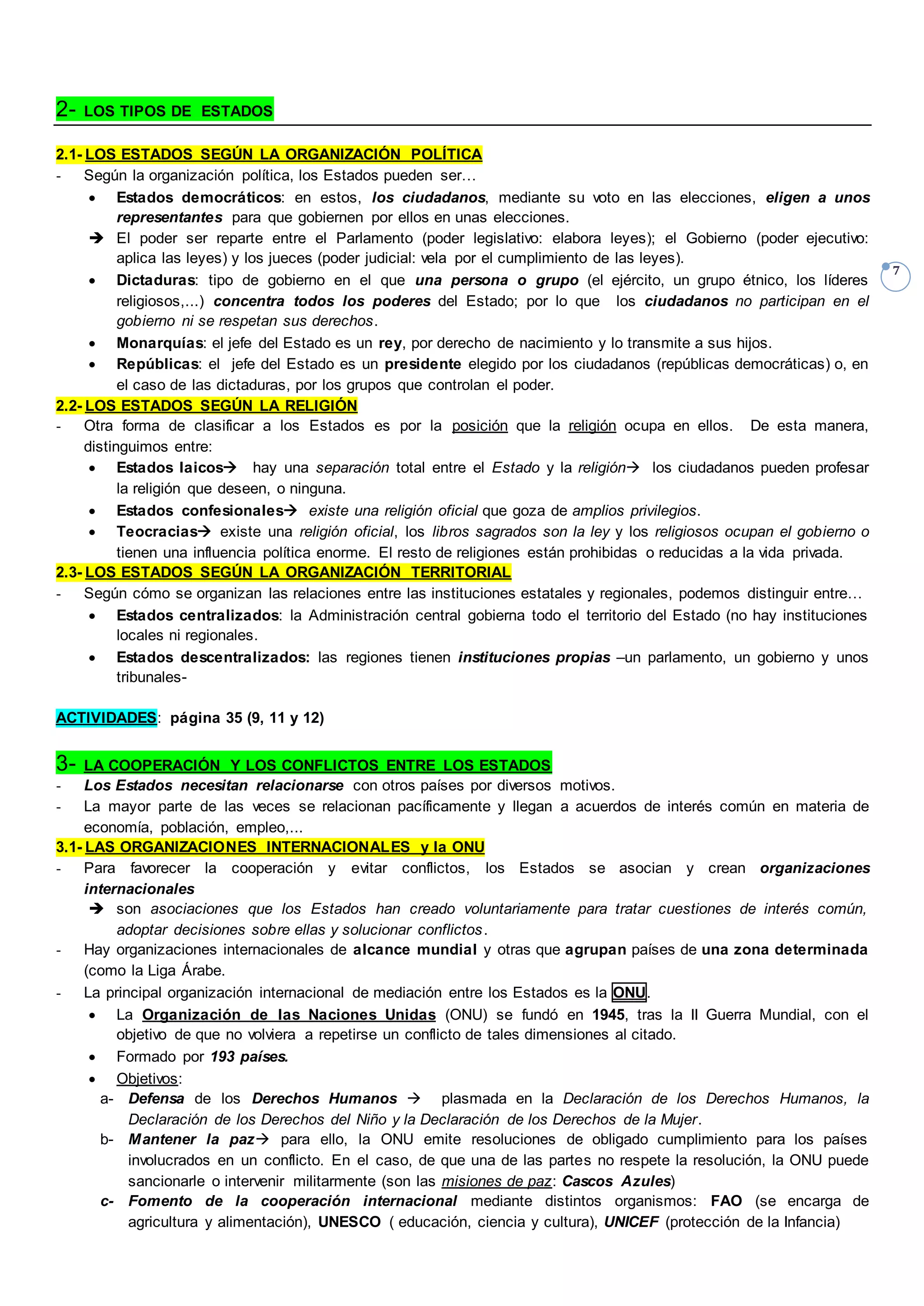 Tema 5 los estados del mundo | DOCX