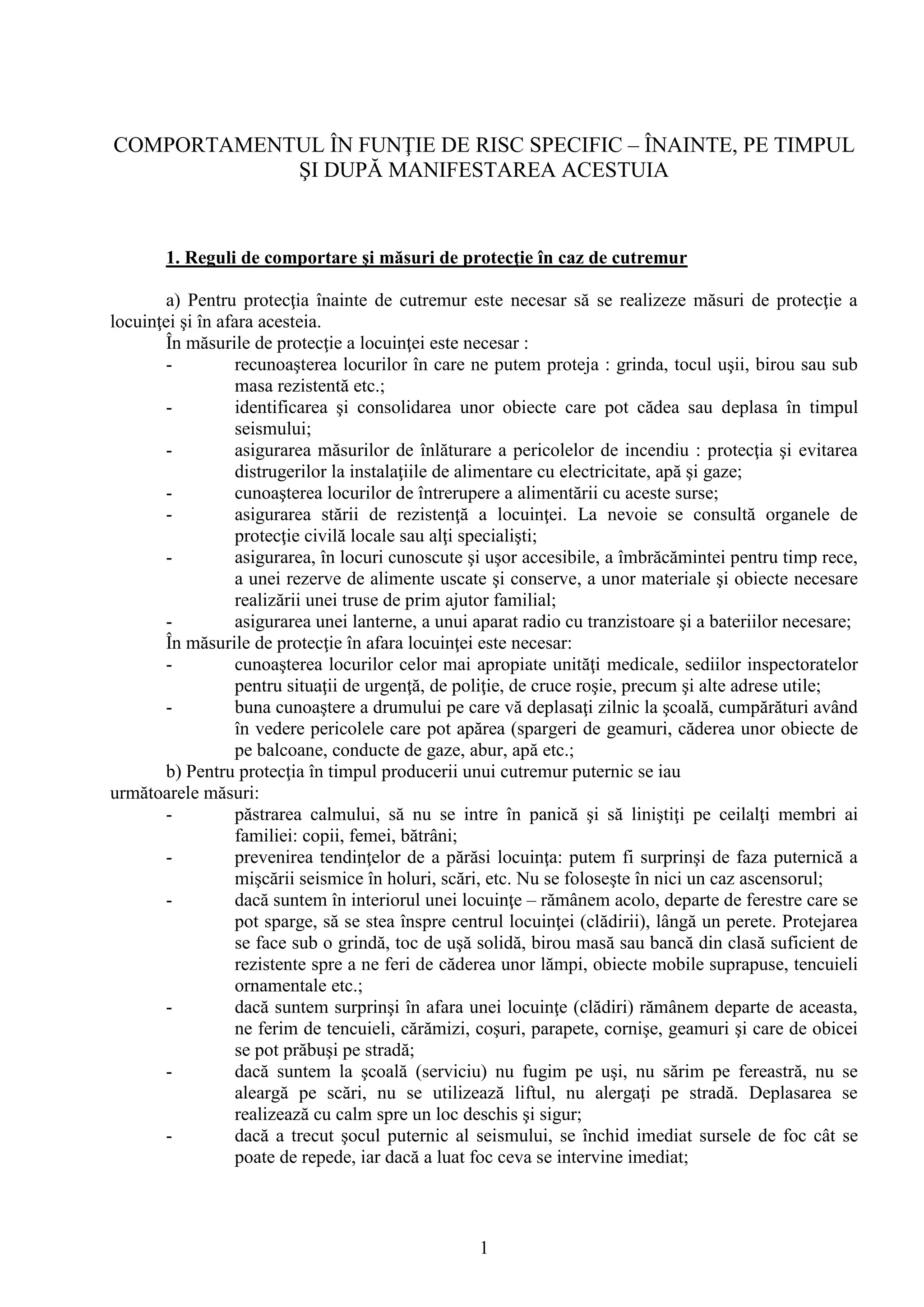 Reguli de comportare in caz de dezastre | PDF