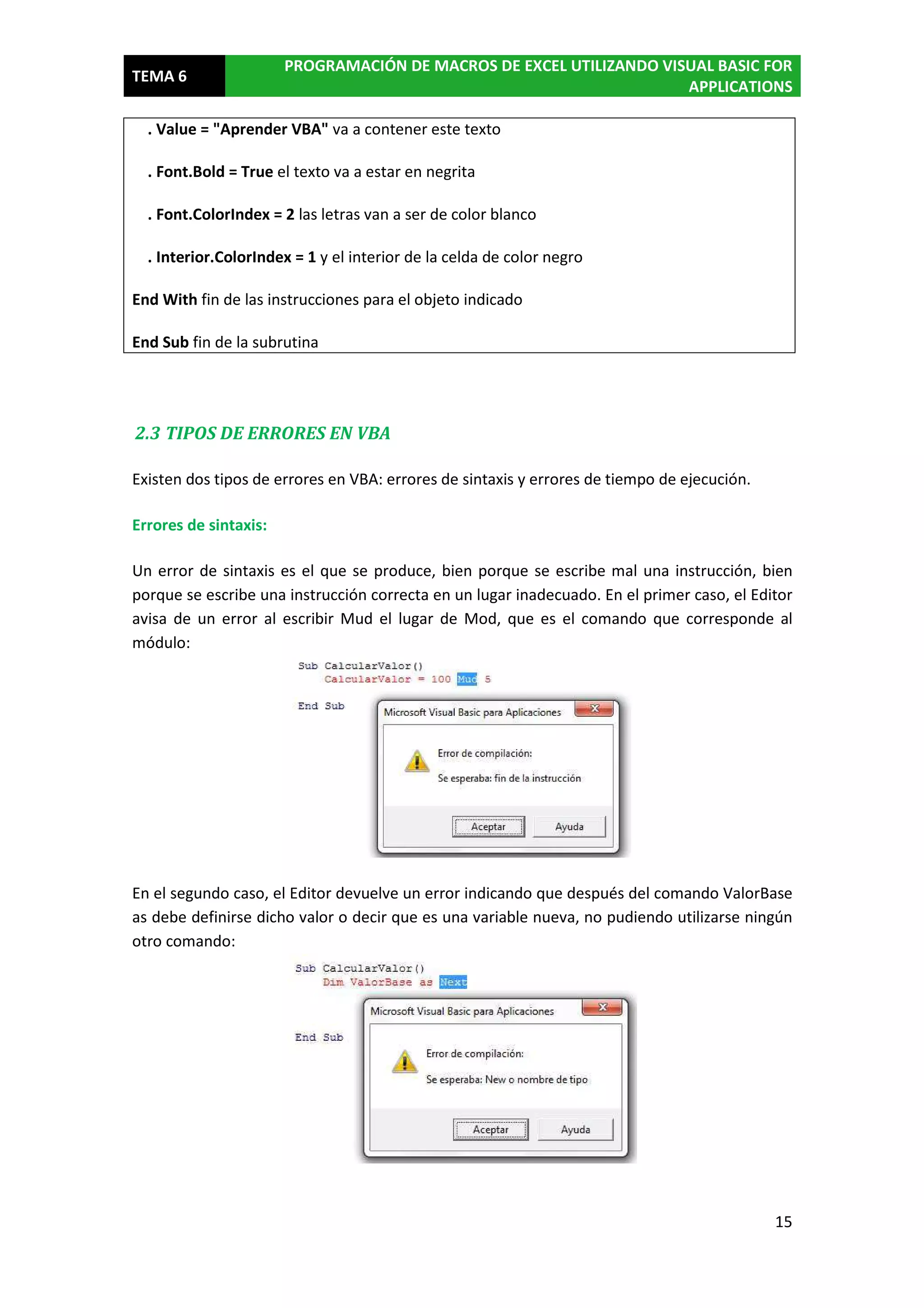Tema 6 Programacion De Macros De Excel U 2 Pdf