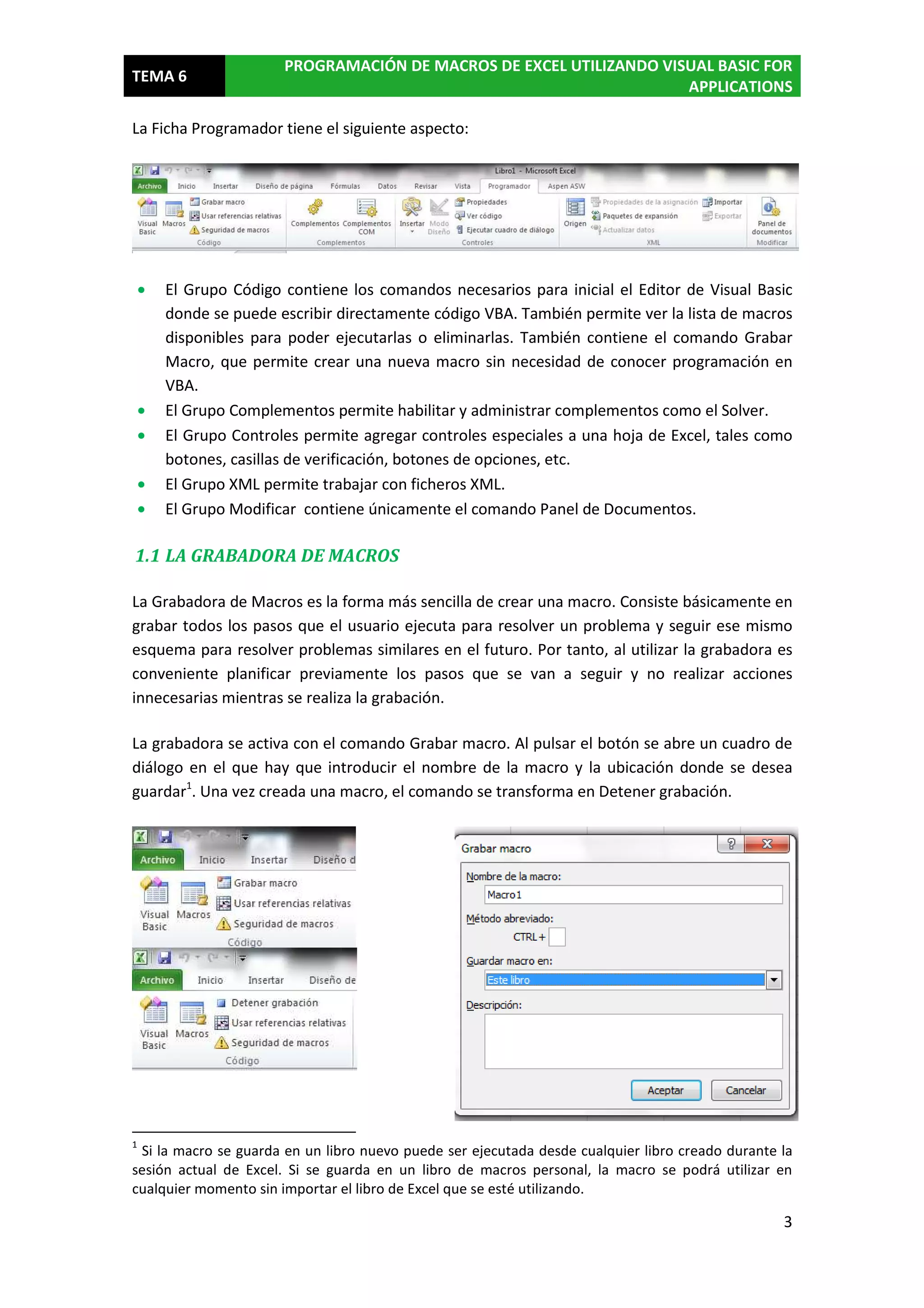 Tema 6 programacion de macros de excel utilizando vba | PDF