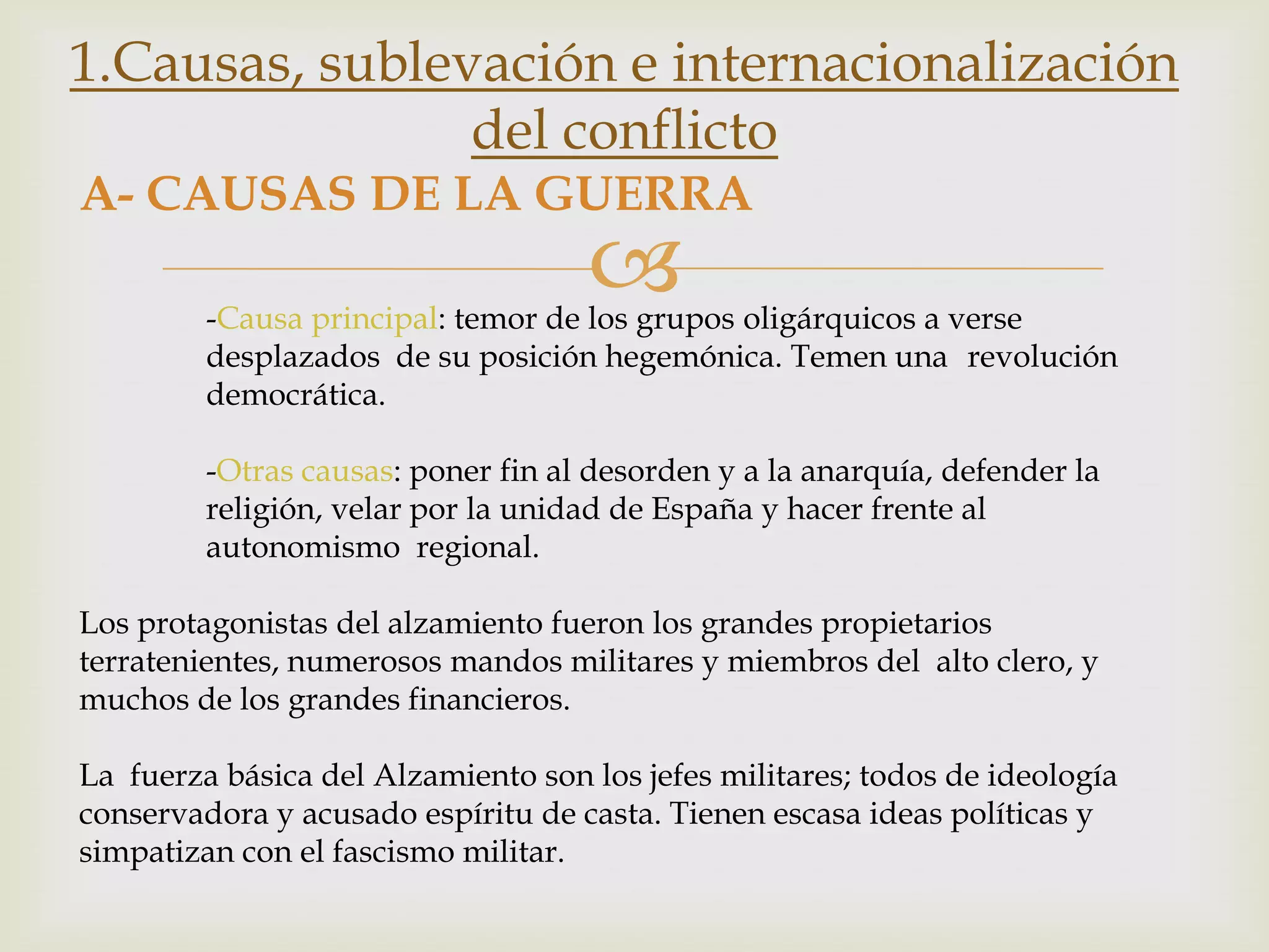 Tema 9.1 la guerra civil-causas, contendientes y dimensión ...