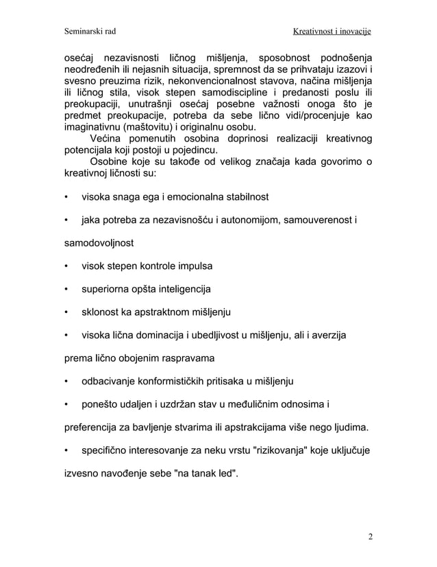 Tema kreativnost i inovacije inovacije i preduzetnistvo | DOC