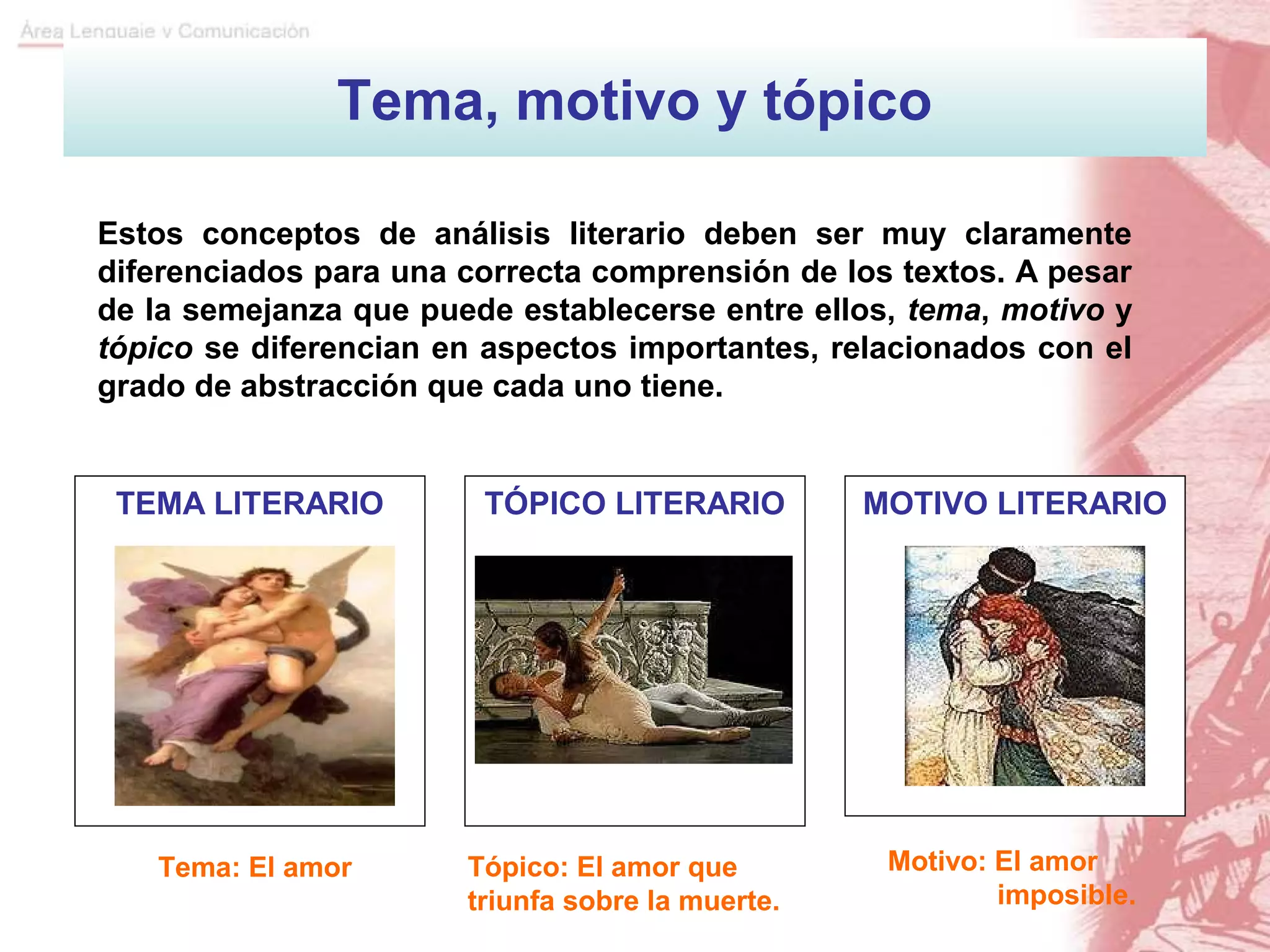 Tema, motivo y tópicos | PPT