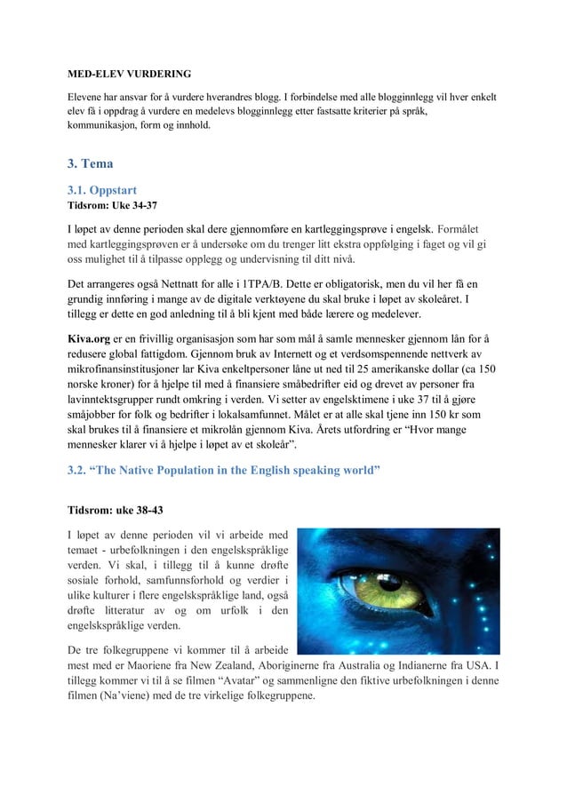 Tema og evalueringsplan vg1 engelsk | PDF