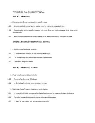 Temario de Cálculo Integral | PDF