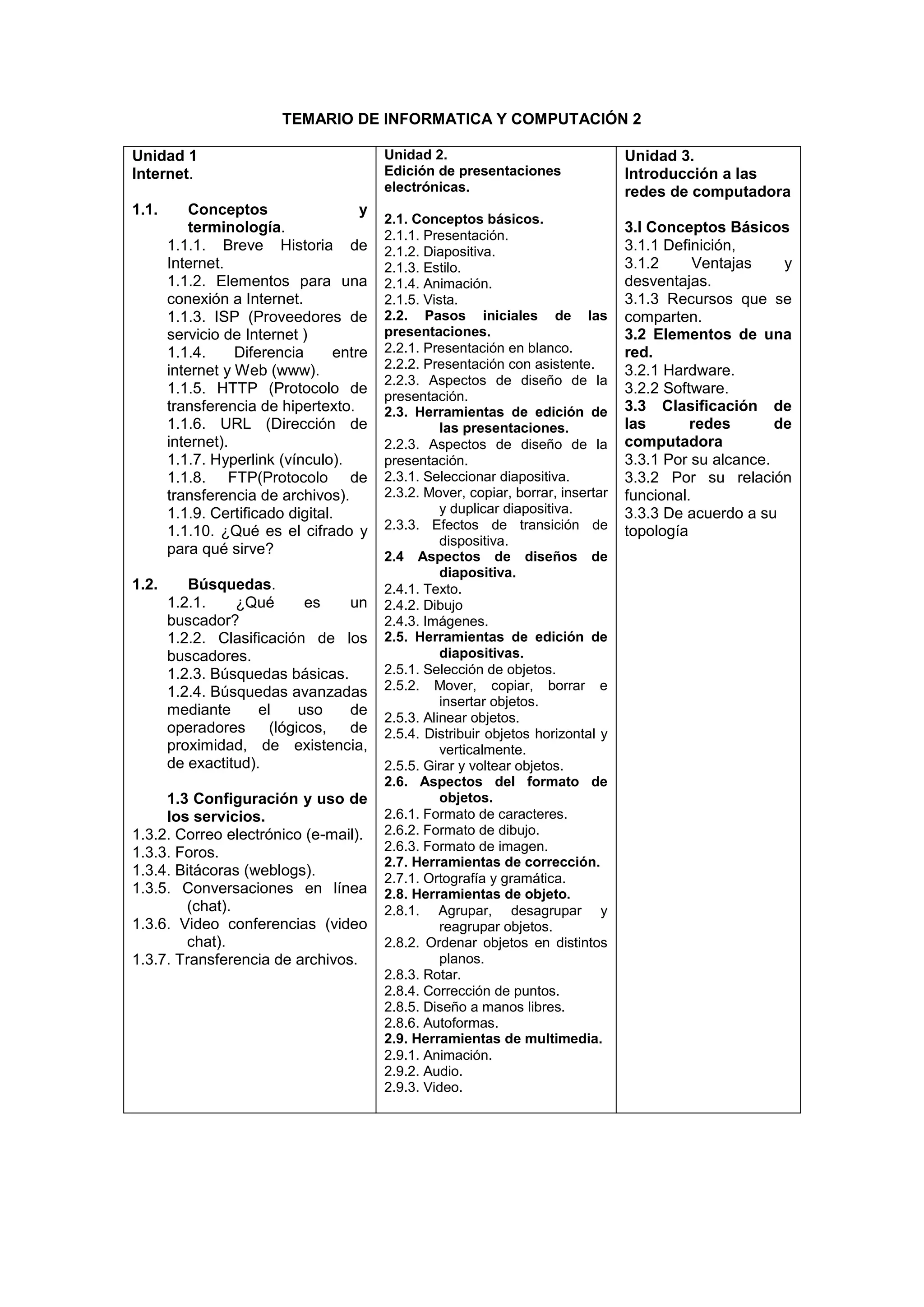 Temario de informatica y computación 2 | PDF