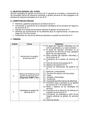 Temario estrategias de gestion de servicios ti | PDF