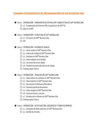 Temarios : Cursos Online SAP Business One | PDF