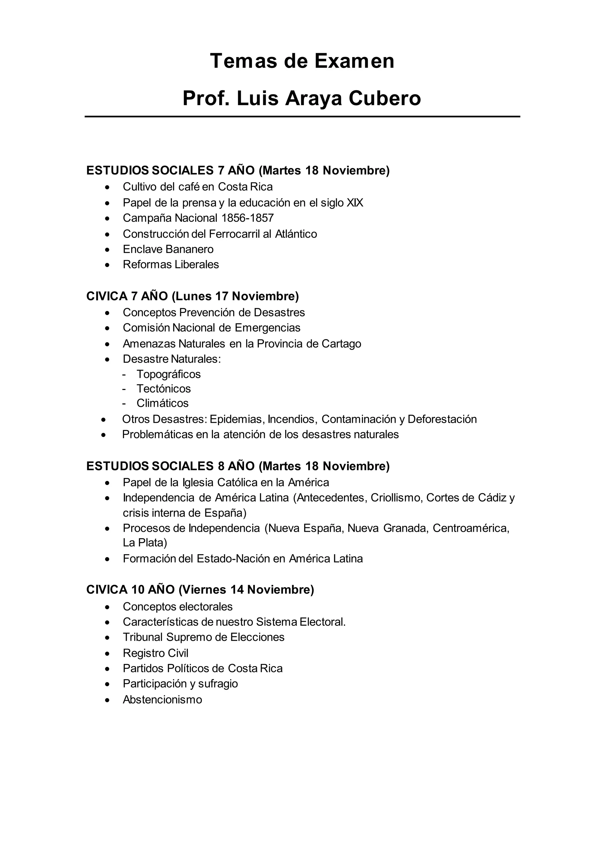 Temas de examen Prof. Luis Araya | PDF | Descarga Gratuita