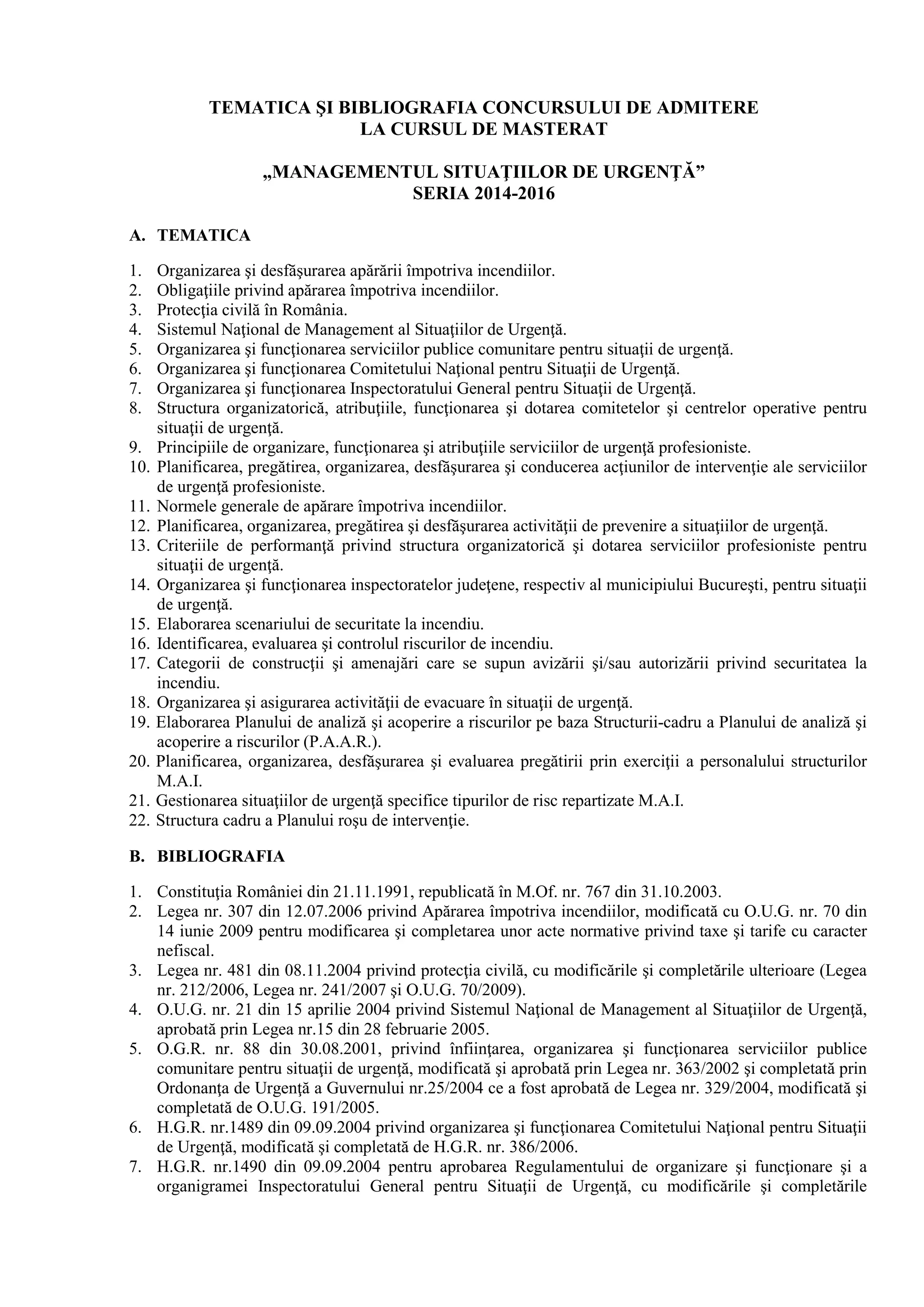 Tematica bibloigrafie facultatea de pompieri | PDF