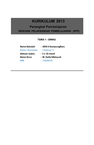 contoh RPP Tematik Kelas 1 | PDF