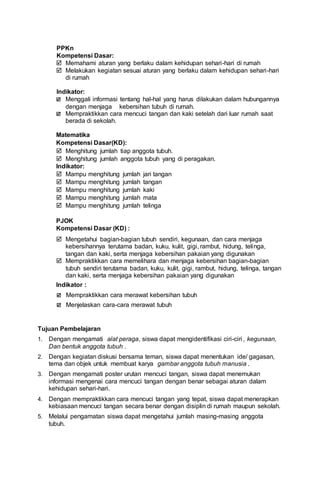 contoh RPP Tematik Kelas 1 | PDF