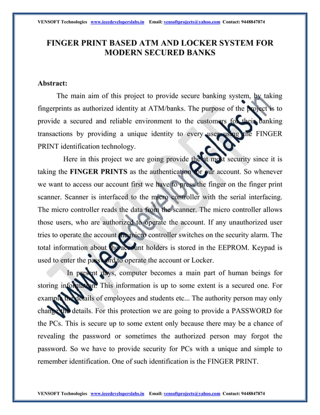 vensoft technologies http://www.ieeedeveloperslabs.in/ finger print based atm and locker system ...