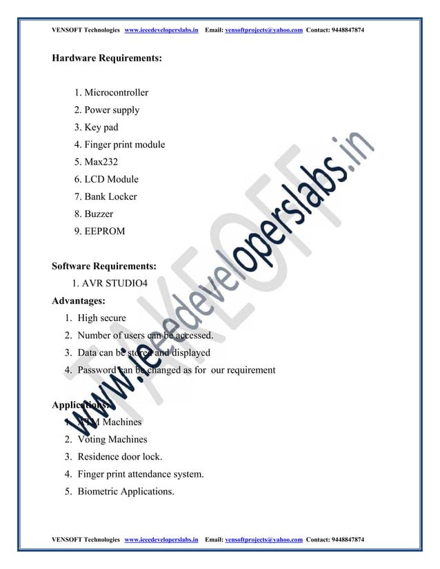 vensoft technologies http://www.ieeedeveloperslabs.in/ finger print based atm and locker system ...