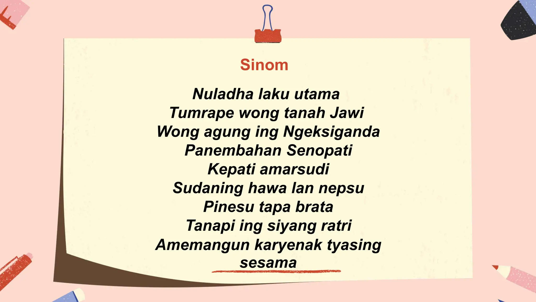 Materi tentang Tembang Sinom untuk siswa SMA/K | PPTX