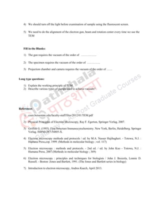 TRANSMISSION ELECTRON MICROSCOPY (TEM) NOTES | PDF