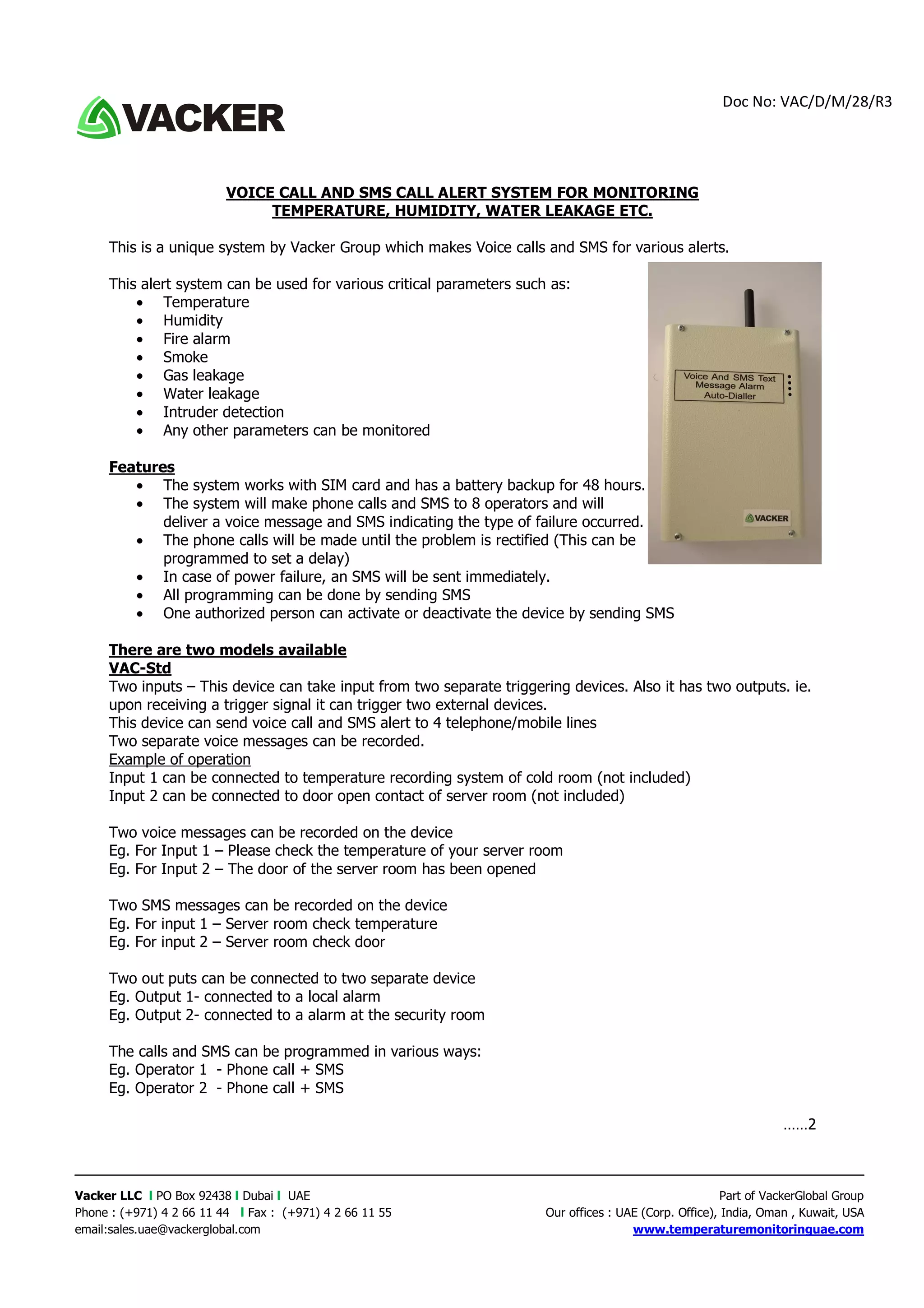 VOICE CALL AND SMS CALL ALERT SYSTEM FOR MONITORING TEMPERATURE ...