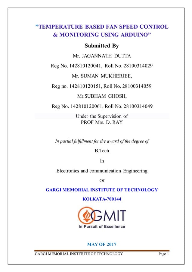 Temperature Based Fan Speed Control And Monitoring Using Arduino Pdf