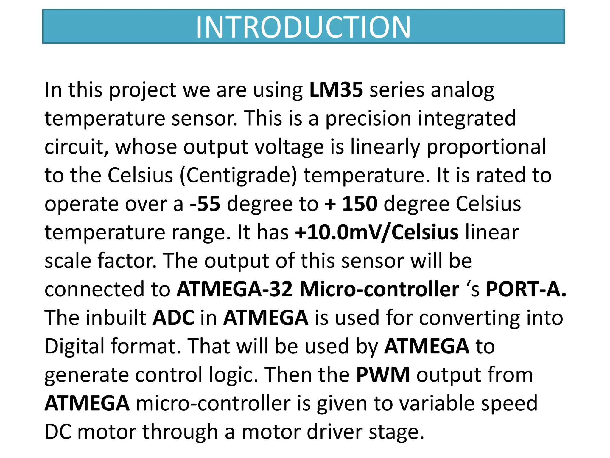 Temperature based speed control of fan using microcontroller | PPTX