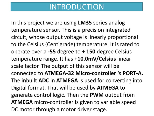 Temperature Based Speed Control Of Fan Using Microcontroller Pptx