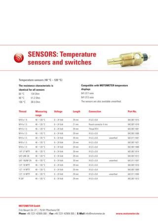 Automotive Temperature Sensors and Switches | PDF
