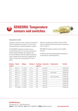 Automotive Temperature Sensors and Switches | PDF