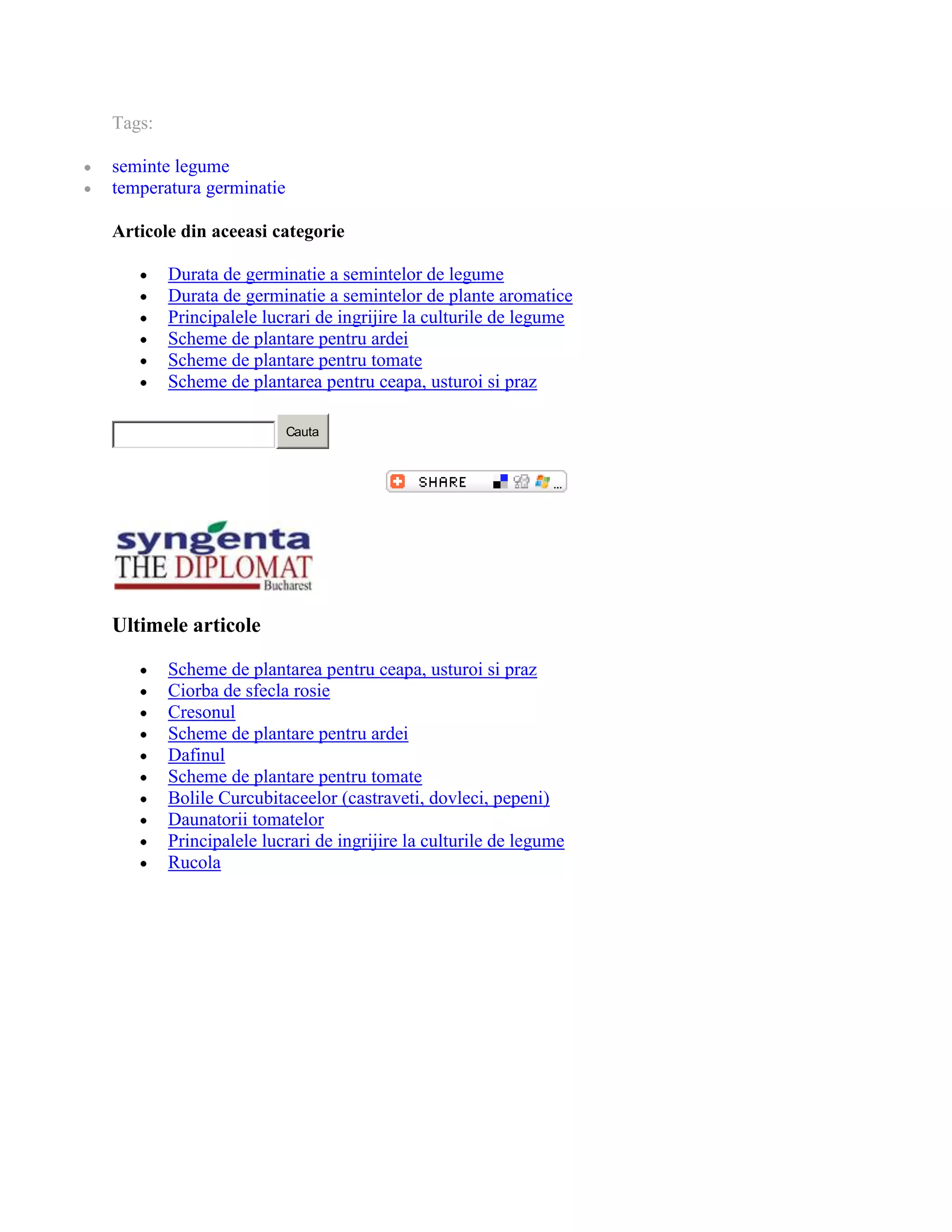 Temperaturi incoltire seminte legume | DOCX