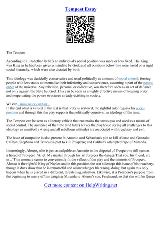Tempest Essay | PDF