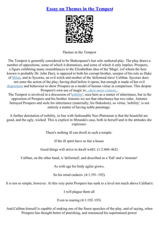 Tempest Essay | PDF