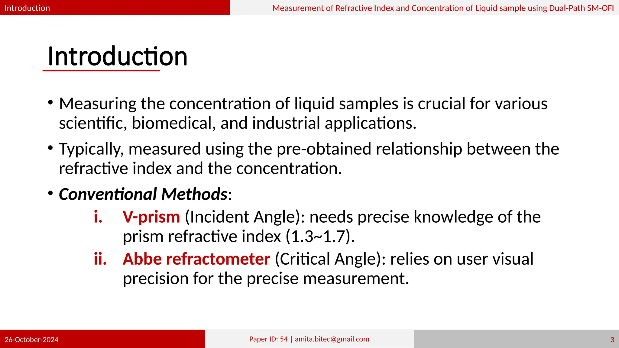 Measurement of refractive index and concentration of Liquid sample | PPT