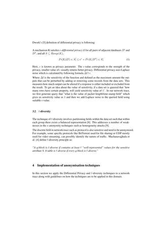 Utilisation of l-Diversity and Differential Privacy in the ...