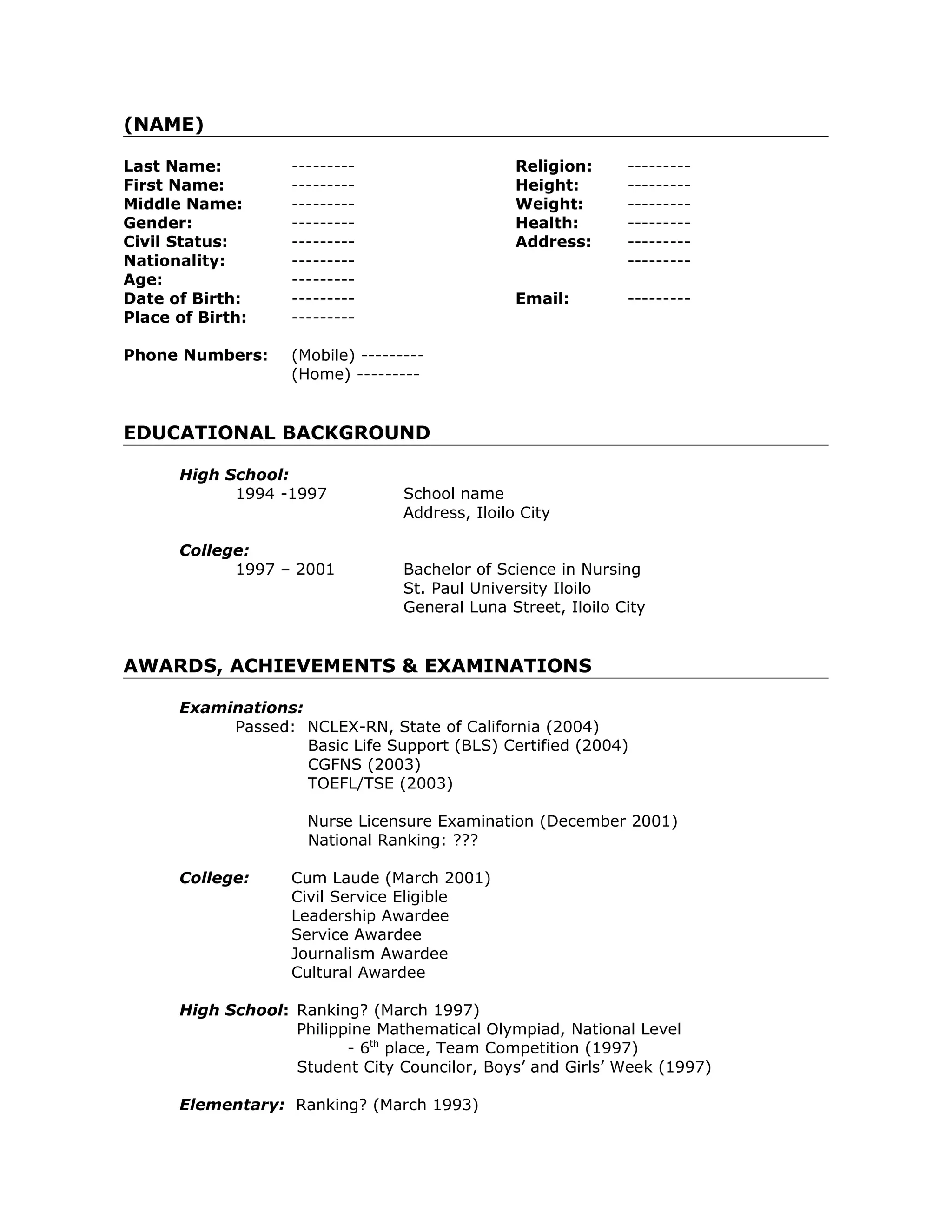 Template biodata | DOC