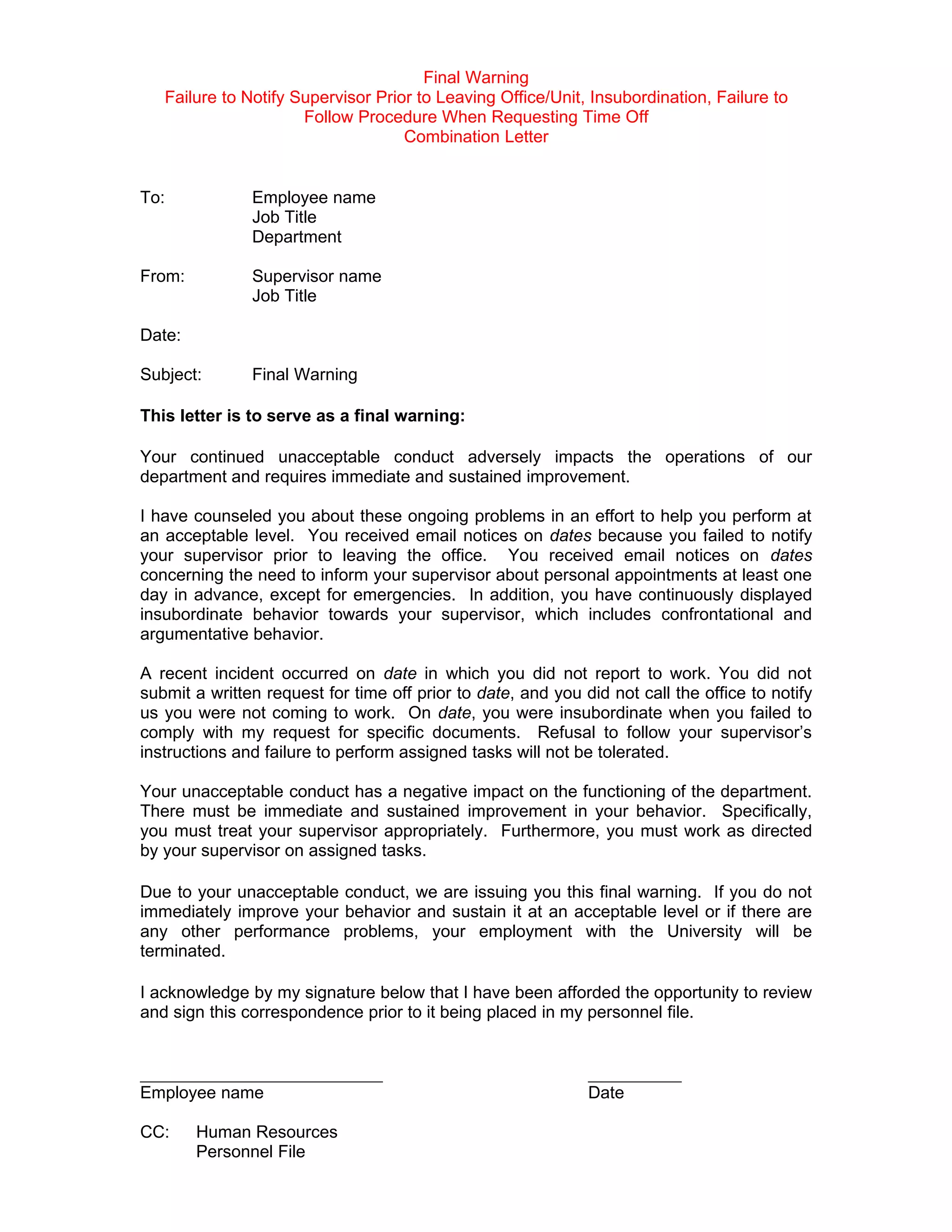 Template disciplinary lettersexamples-gables | DOC