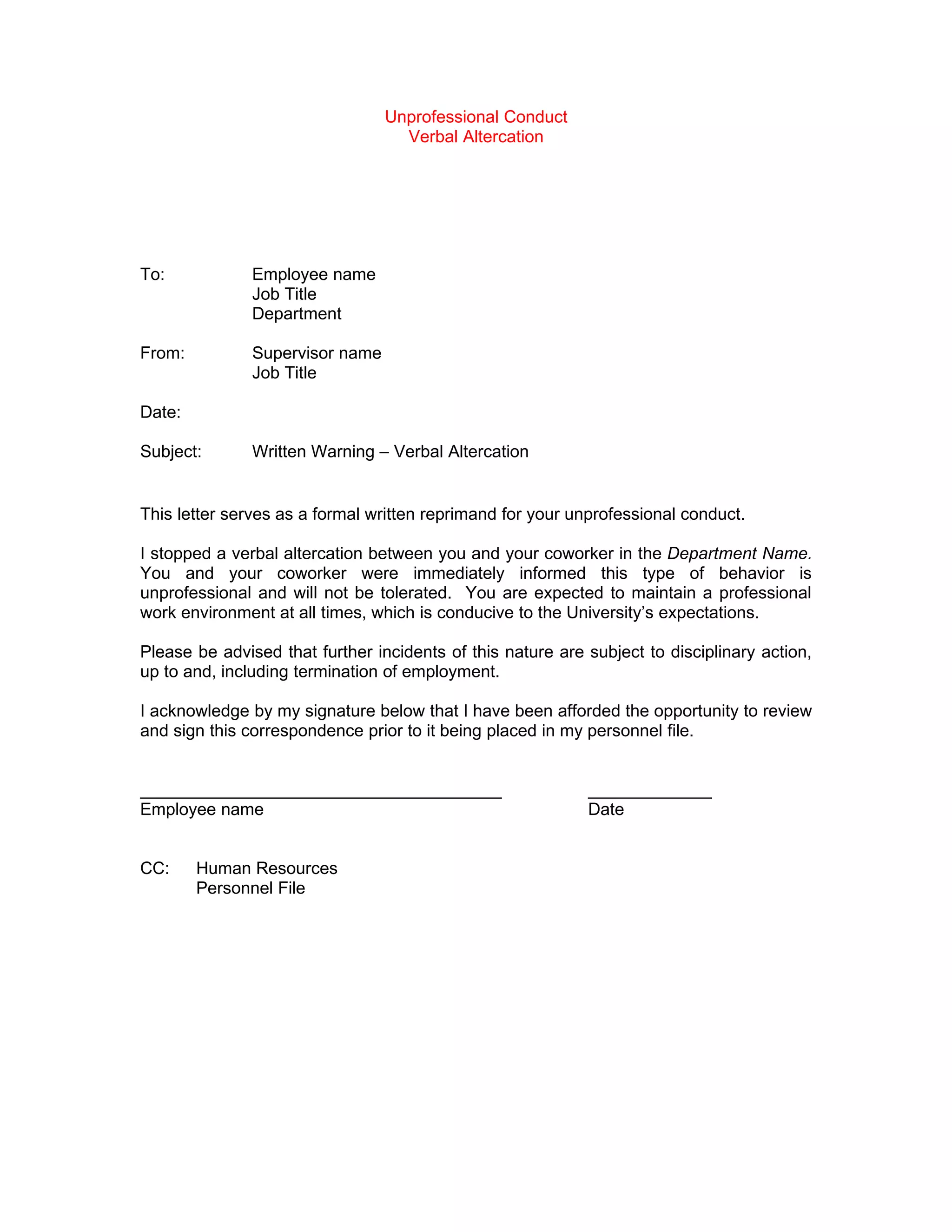 Template disciplinary lettersexamples-gables | DOC