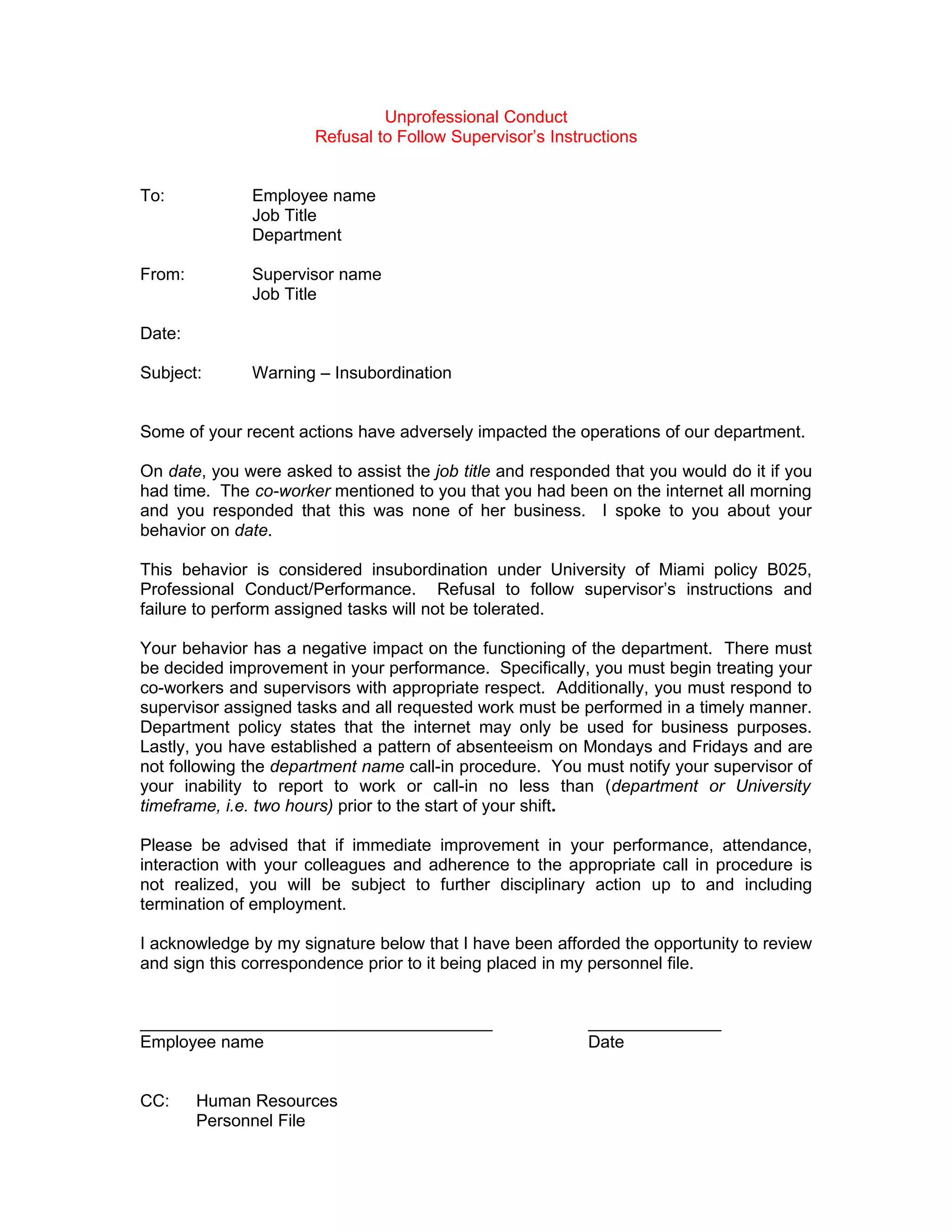 Template disciplinary lettersexamples-gables | DOC