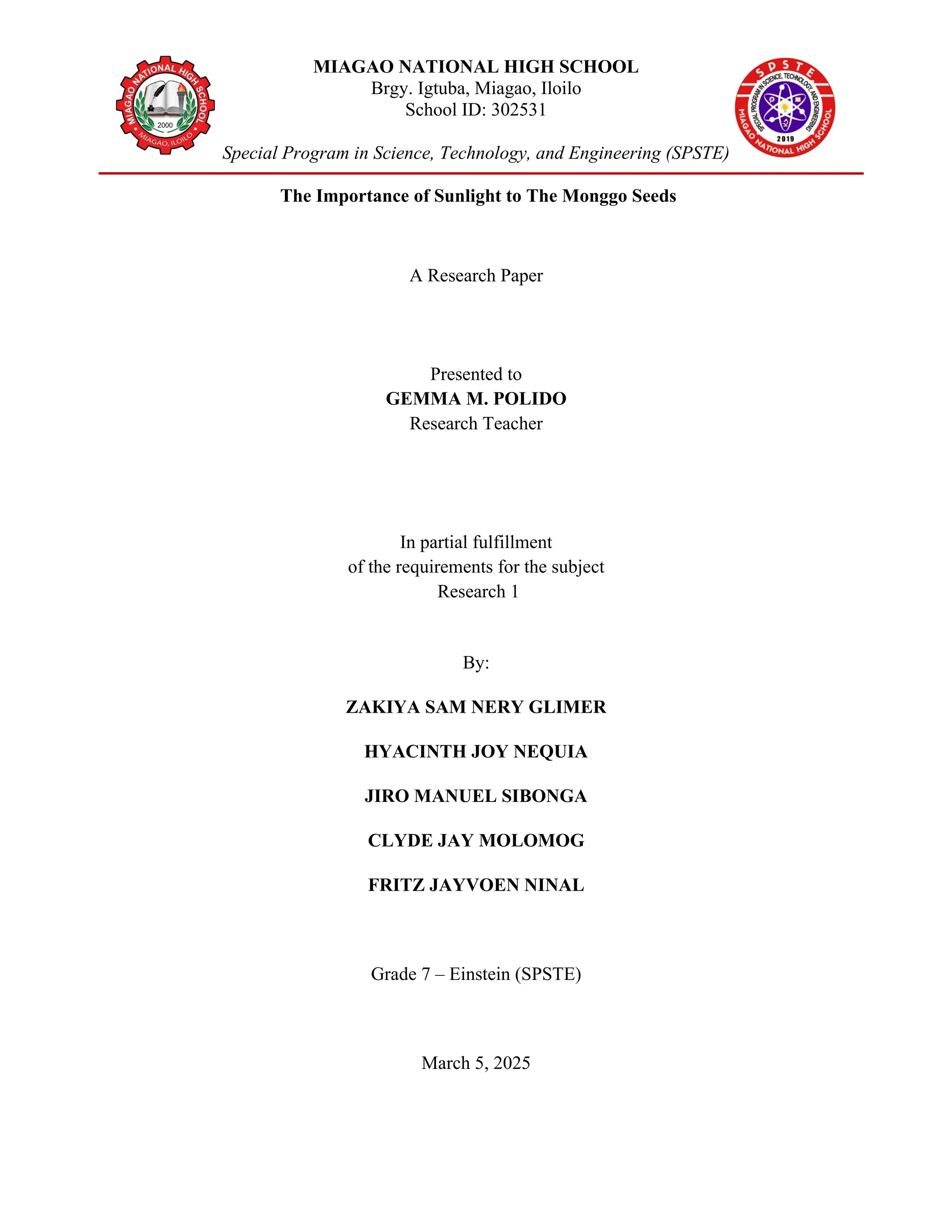 research for grade 7 template for SY2025 | PDF