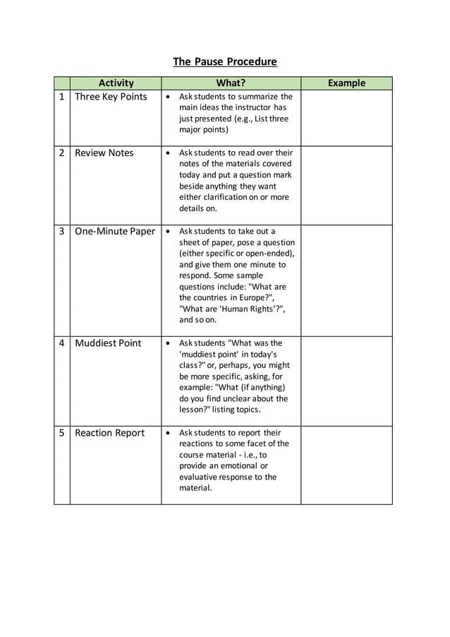 Designing Teaching: Pause Procedure | DOCX