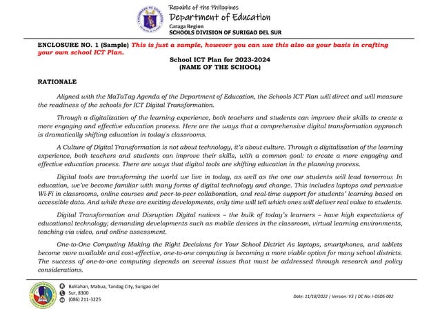 SAMPLE FORMAT OR TEMPLATE FOR -SCHOOL-ICT-PLAN | DOCX | Education