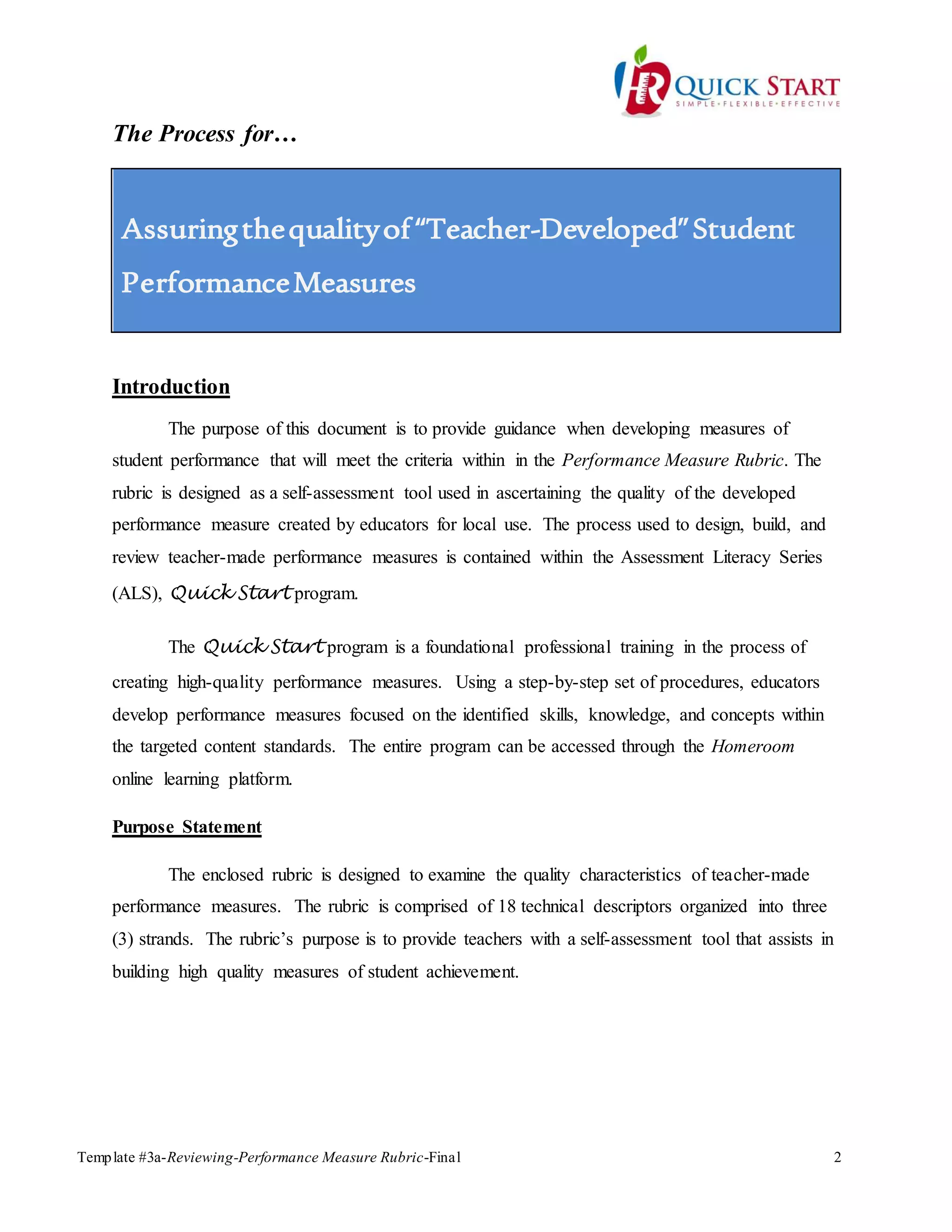 Template #3a performance measure rubric-final-la | PDF | Free Download