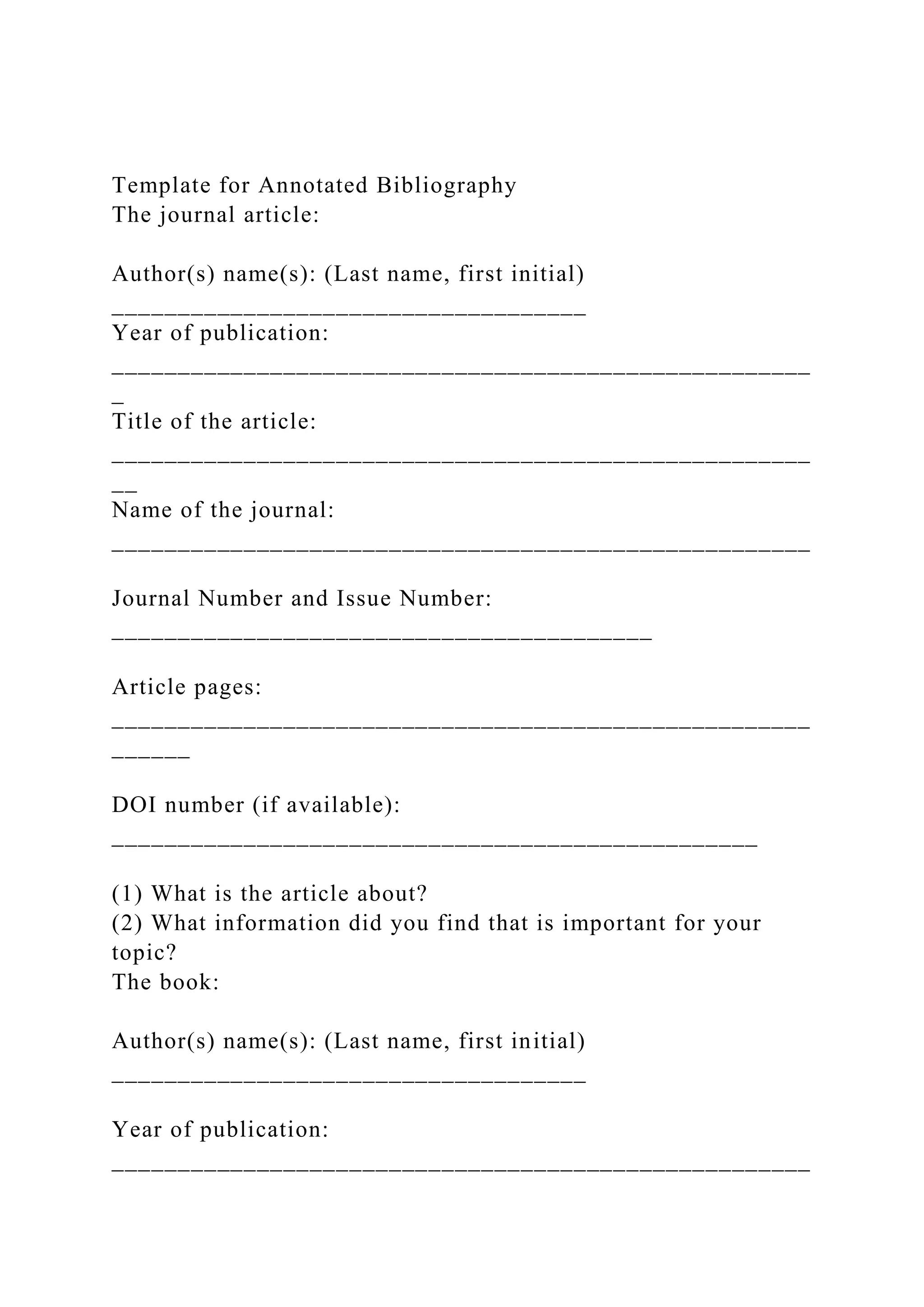 Template for Annotated BibliographyThe journal articleAutho.docx ...